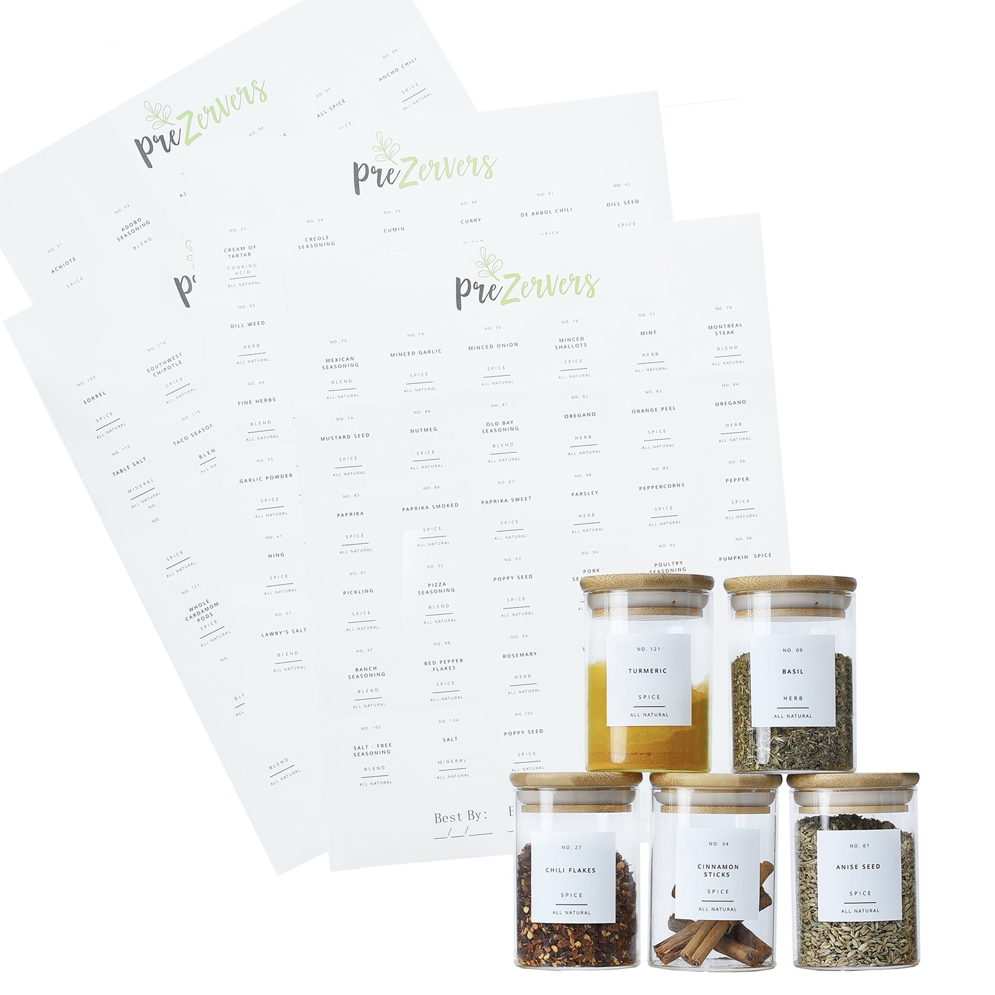 160 Waterproof Spice Jar Labels | 132 Pre-Printed, 12 DIY, 16 Best-by ...