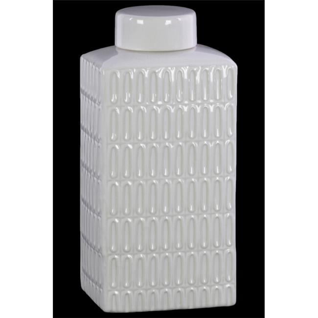 160 Oz Ceramic Rectangle Tall Jar with Lid & Embossed Oval Patterns ...