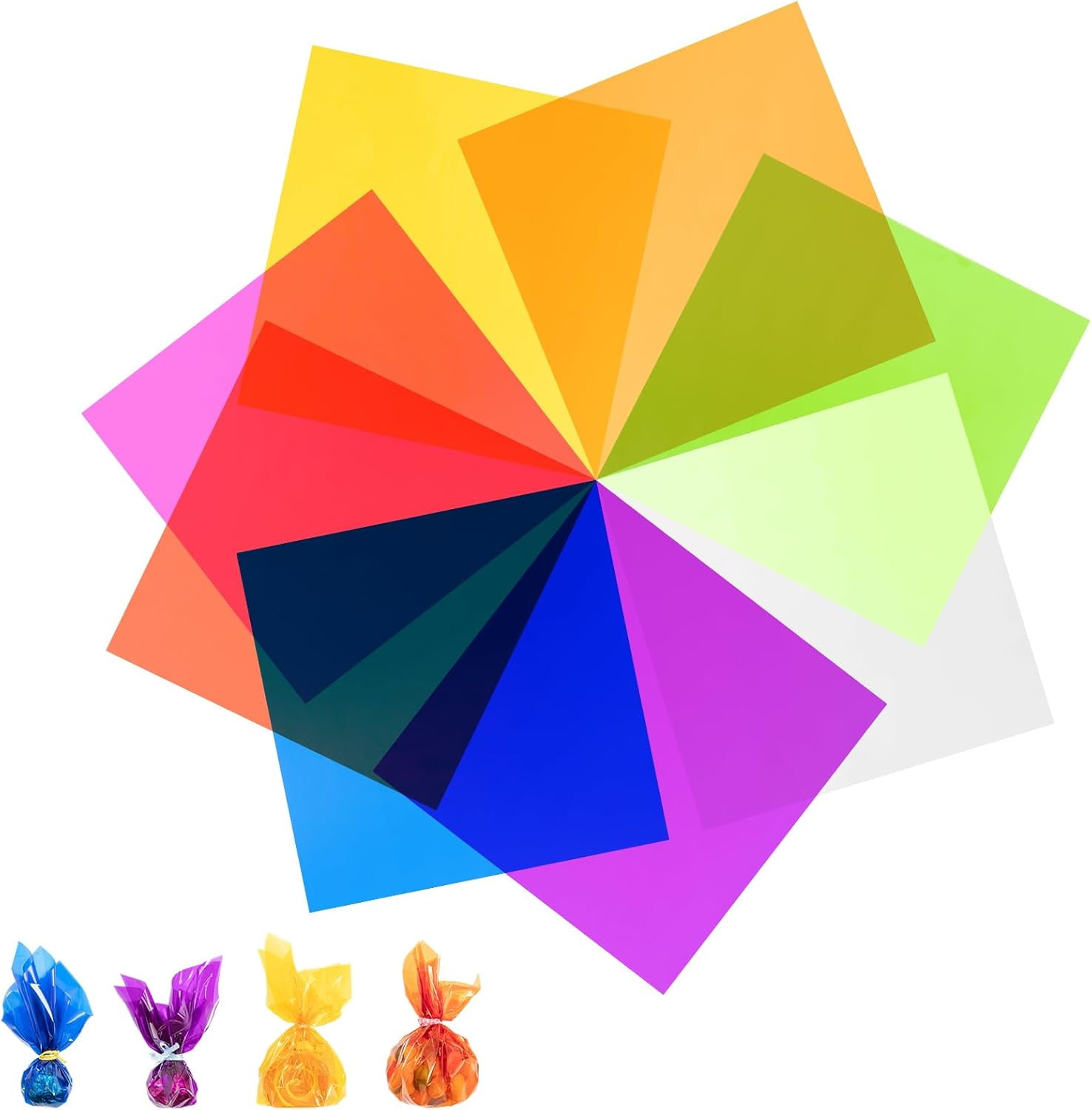 160 PCS Colored Cellophane Sheets 7.5 x 7.5 Inch Colored Cellophane ...
