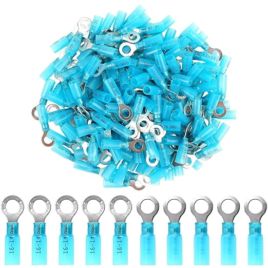 160 PCS Heat Shrink Ring Terminals (16-14 AWG), Insulated Blue Ring ...