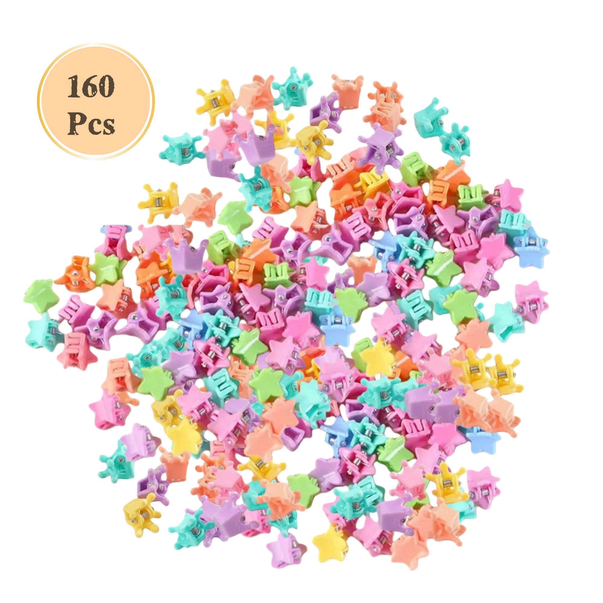 160 PCS Mini Hair Claw Clips – Star & Crown Shape Colorful Small Hair ...