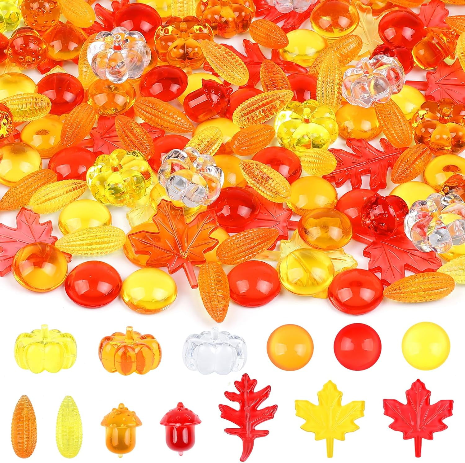 160 PCS Thanksgiving Acrylic Leaves Fall Acrylic Mini Pumpkins Acorns ...
