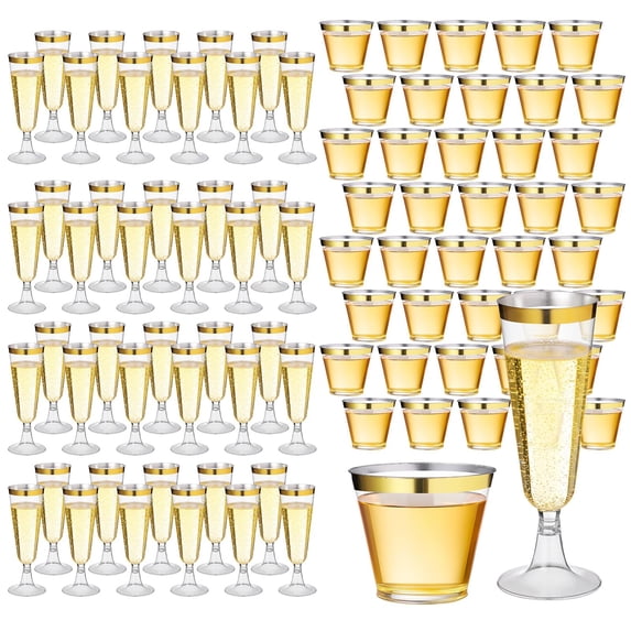 160 Pack Champagne Flute and Clear Plastic Cup, 60 Pcs 5 oz Champagne Wine Glasses Disposable ...