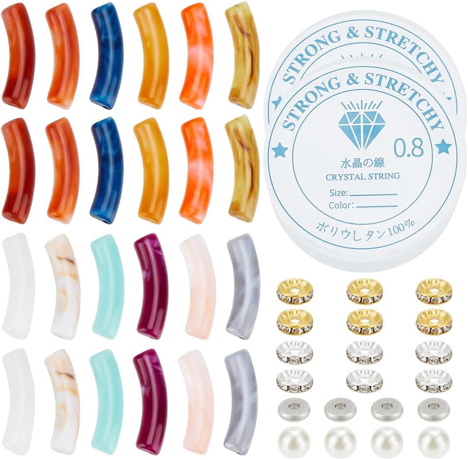160 Pcs 16 Styles Curved Tube Beads with 2 Pcs Elastic Crystal Thread ...
