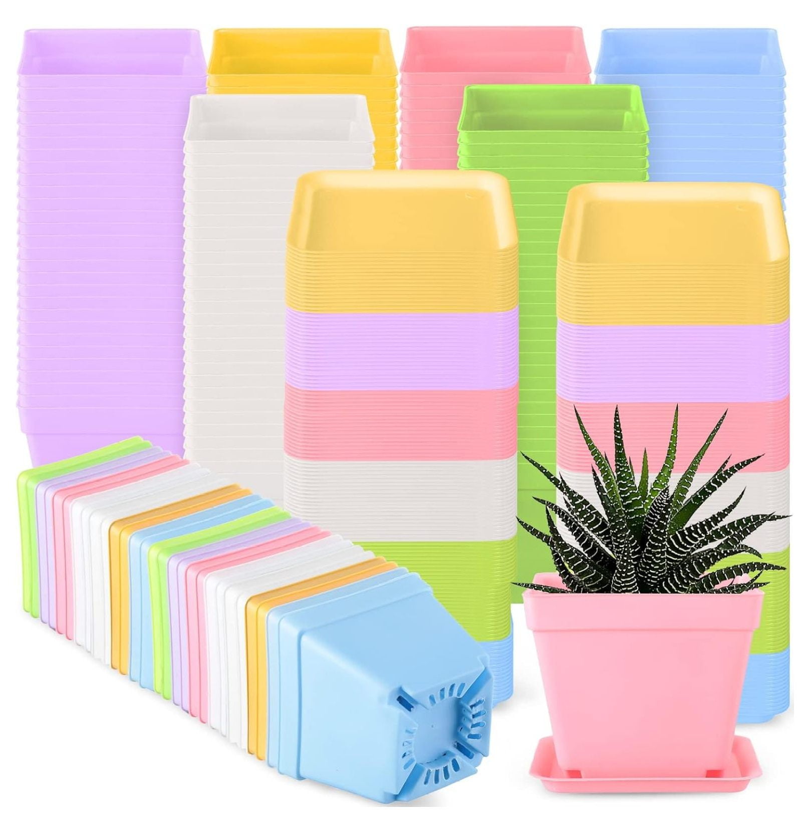 160 Pcs 4 Inch Flower Pots Square Plants Nursery Pot Plastic Plant ...
