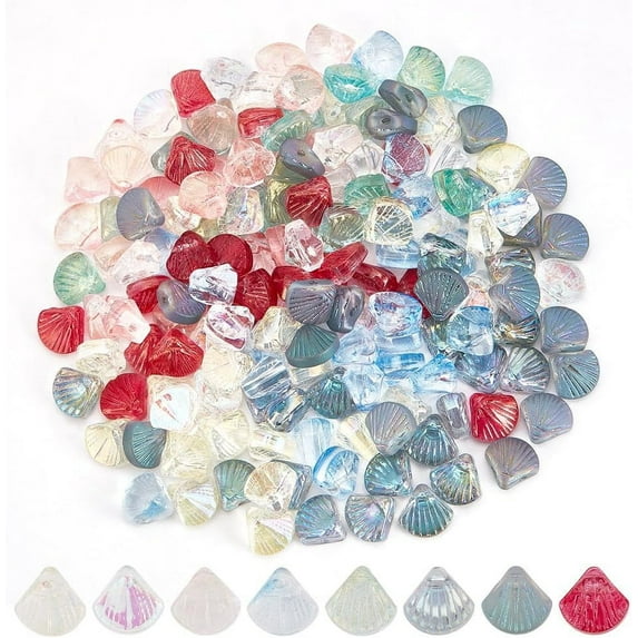 160 Pcs 8 Colors Glass Sea Shell Beads Assorted Colors Scallop Beads ...