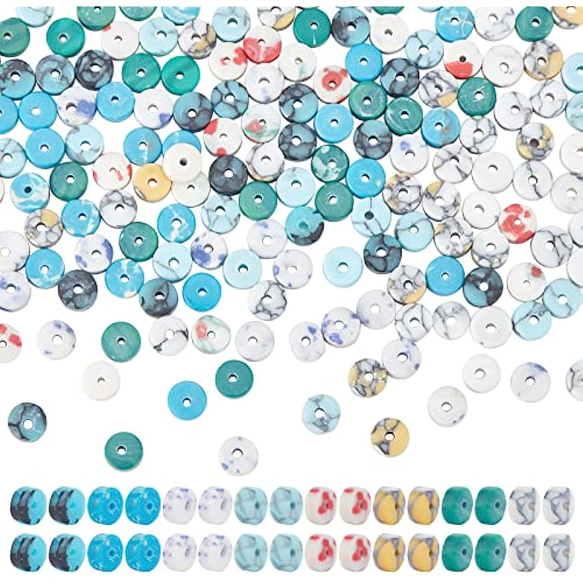 160 Pcs 8 Colors Synthetic Turquoise Heishi Beads, 4mm Flat Round Disc ...