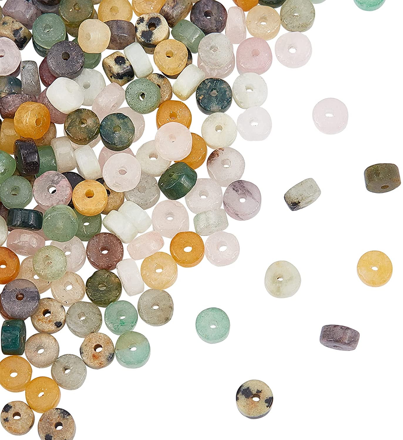 160 Pcs 8 Types Natural Heishi Stone Beads Disc Spacer Beads Flat Round ...