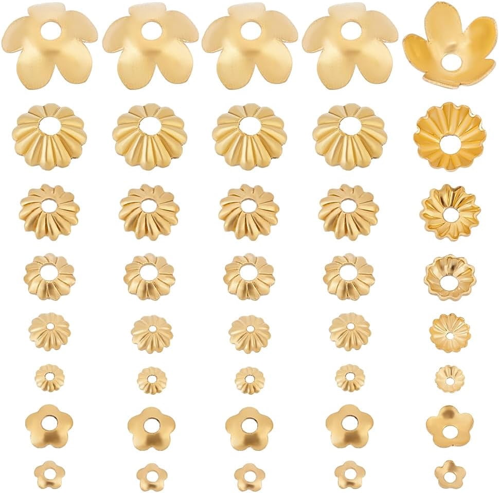 160 Pcs Brass Bead Caps 3 Styles Golden Flower Shape End Caps Multi ...