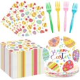 160 Pcs Easter Party Supplies Paper Plates and Napkins Forks Disposable ...