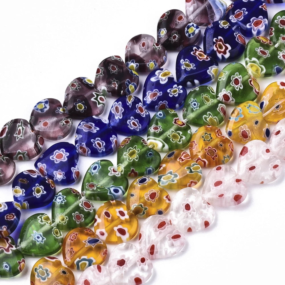 160 Pcs Millefiori Lampwork Beads Heart Shaped Glass Beads 12mm Spacer ...