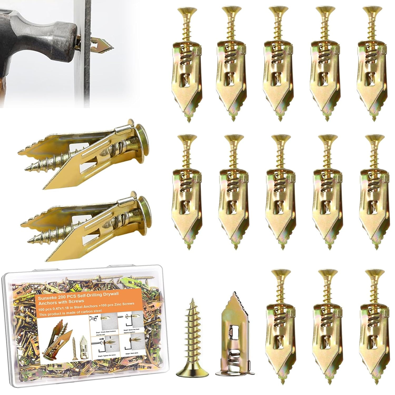 160 Pcs Self Drilling Drywall Anchors with Screws,80 Sheetrock Anchors ...