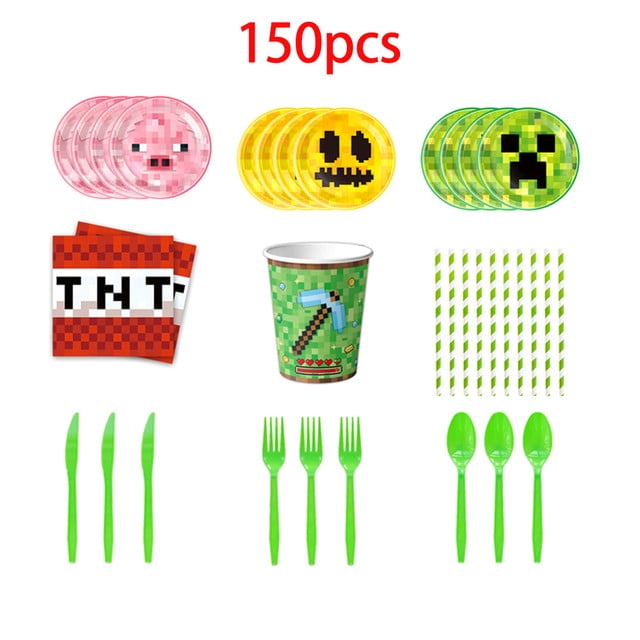160 Pieces Pixel Birthday Party Plates and Napkins for Mining Pixel ...