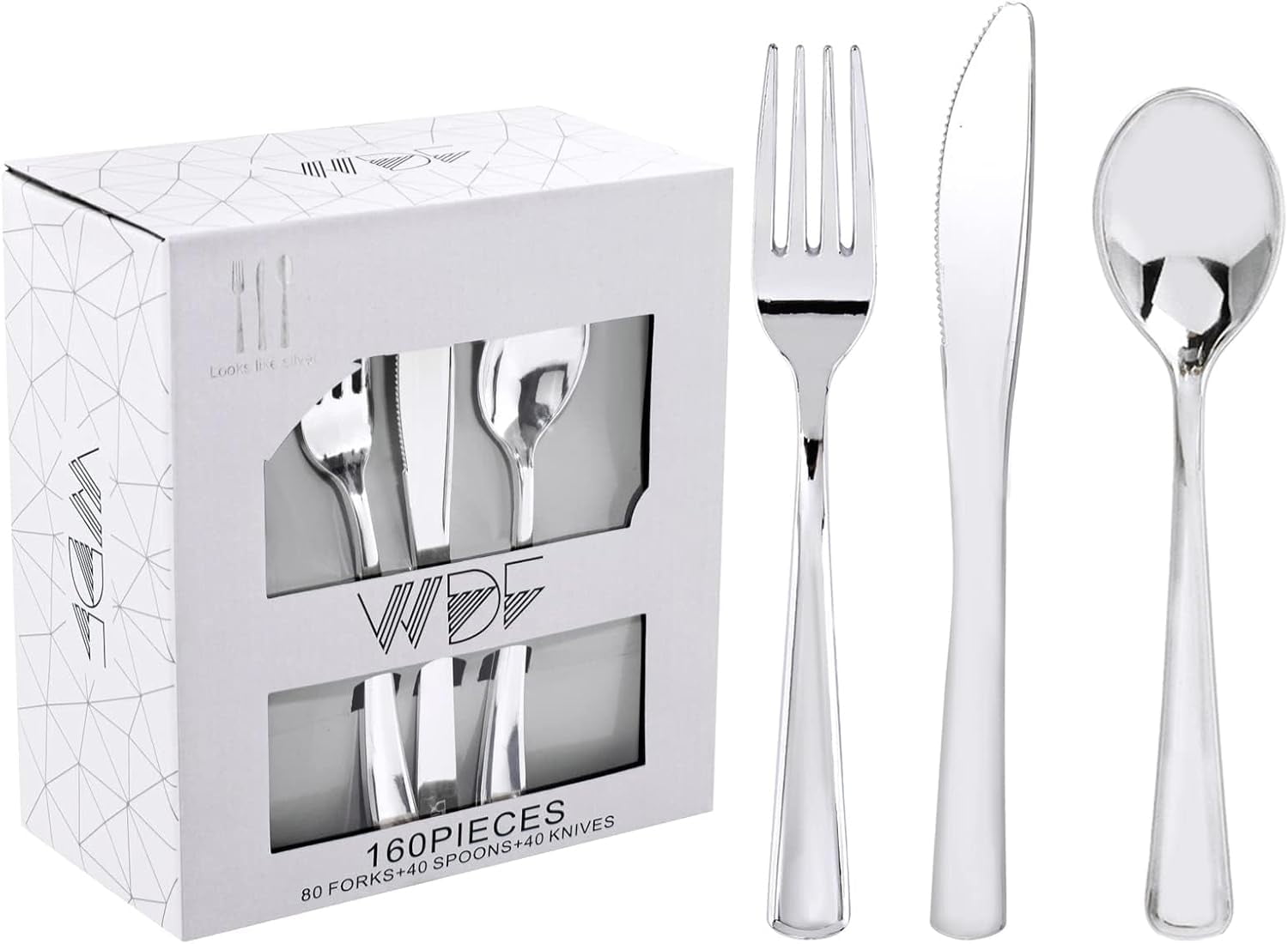 160 Pieces Silver Plastic Silverware - Silver Disposable Silverware ...