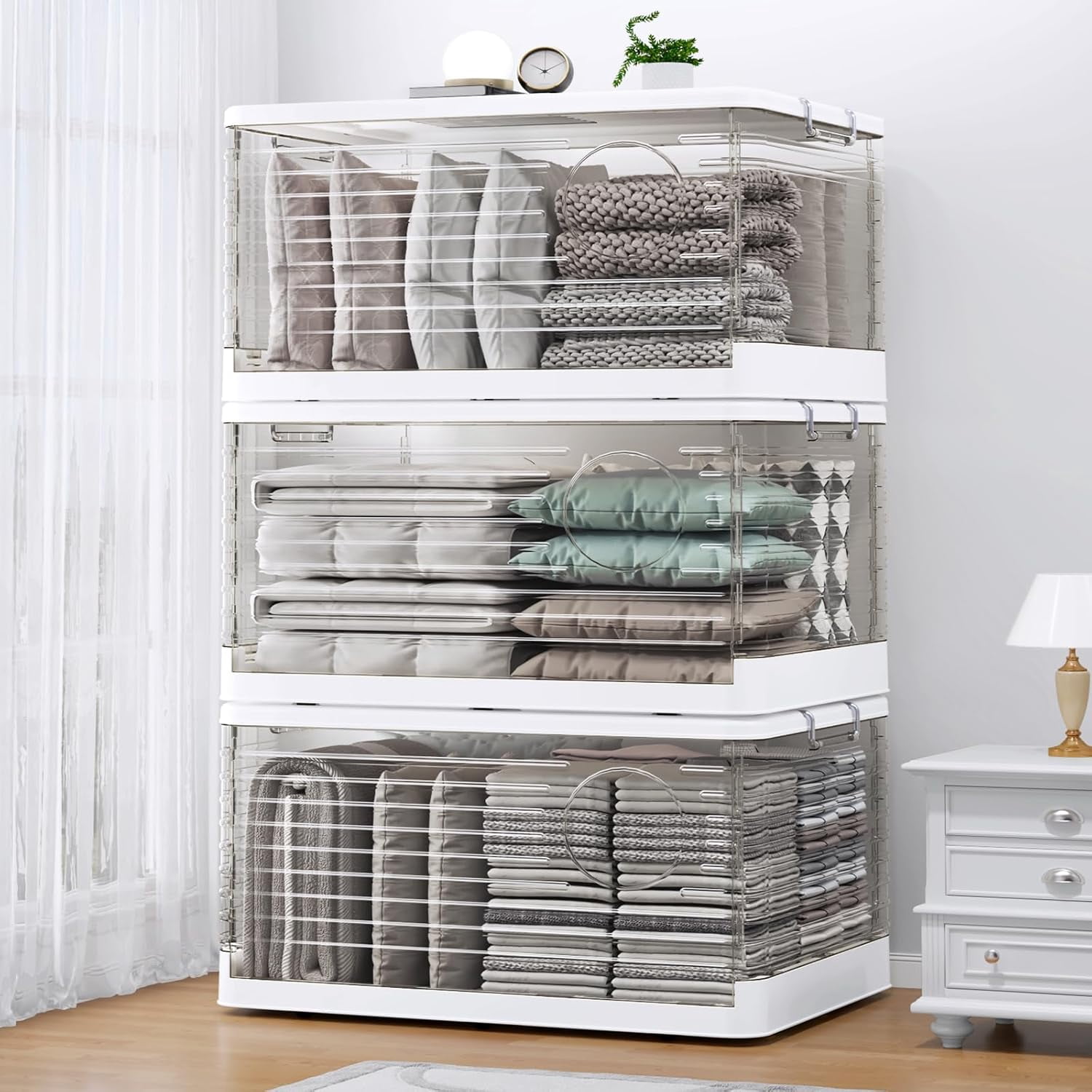 160 Qt Extra Large Plastic Stackable Storage Bins with Lids, 40 Gal ...
