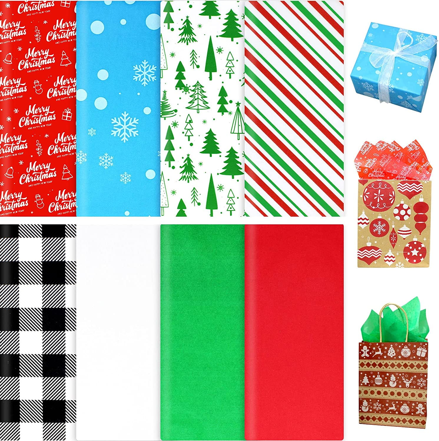 160 Sheets Christmas Tissue Paper for Gift Wrapping Bags, Christmas ...