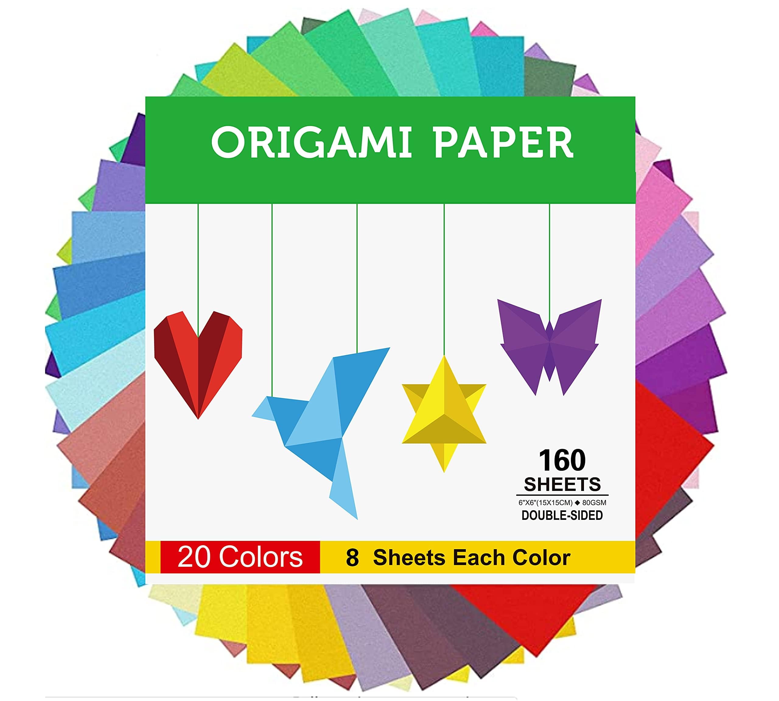 160 Sheets Origami Paper MFF30 Double Sided for Arts & Crafts 20 Vivid ...