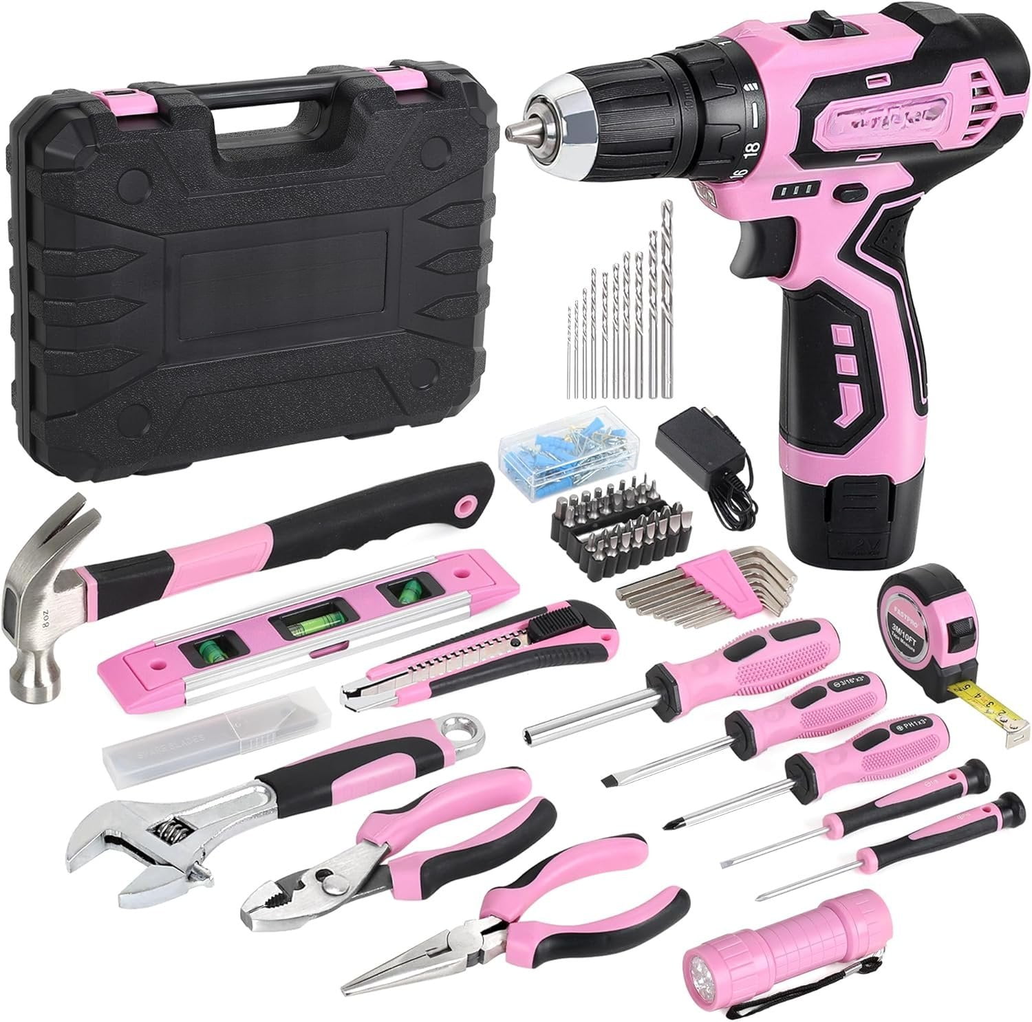 160- Tool Set with 12V Cordless Lithium- Drill Driver, Lady's Repairing ...