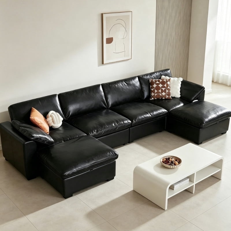 160" U Shaped Couch with Storage Ottoman, Down-Filled Wide Deep Seat ...