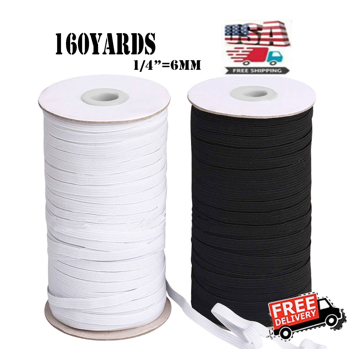 160 Yards 1/4" Wides Elastic Band for Masks Stretch Strap Cord Roll for ...