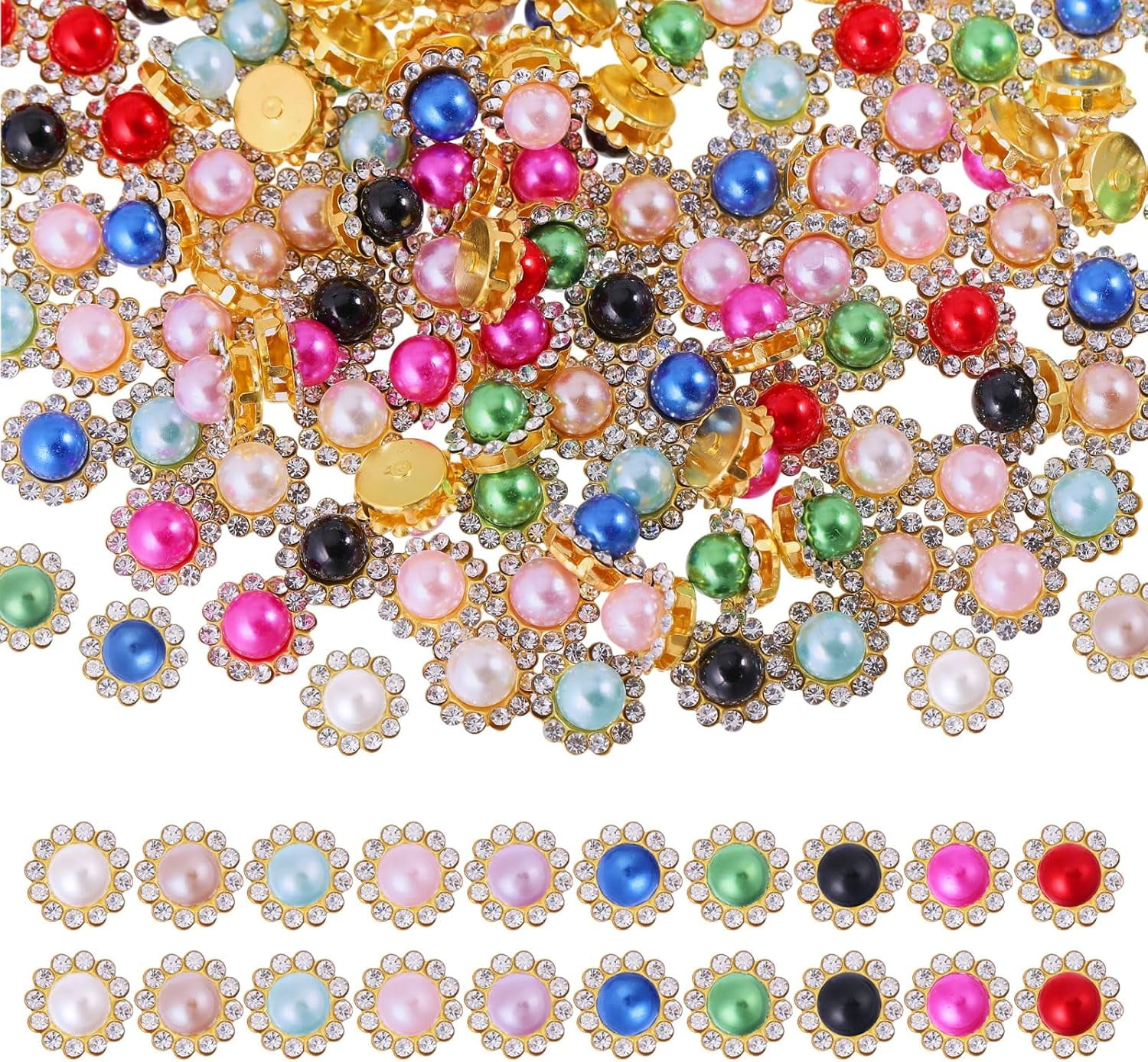 160 pcs Flower Claw Pearl Sew on Rhinestones Pearl Flower Charms ...