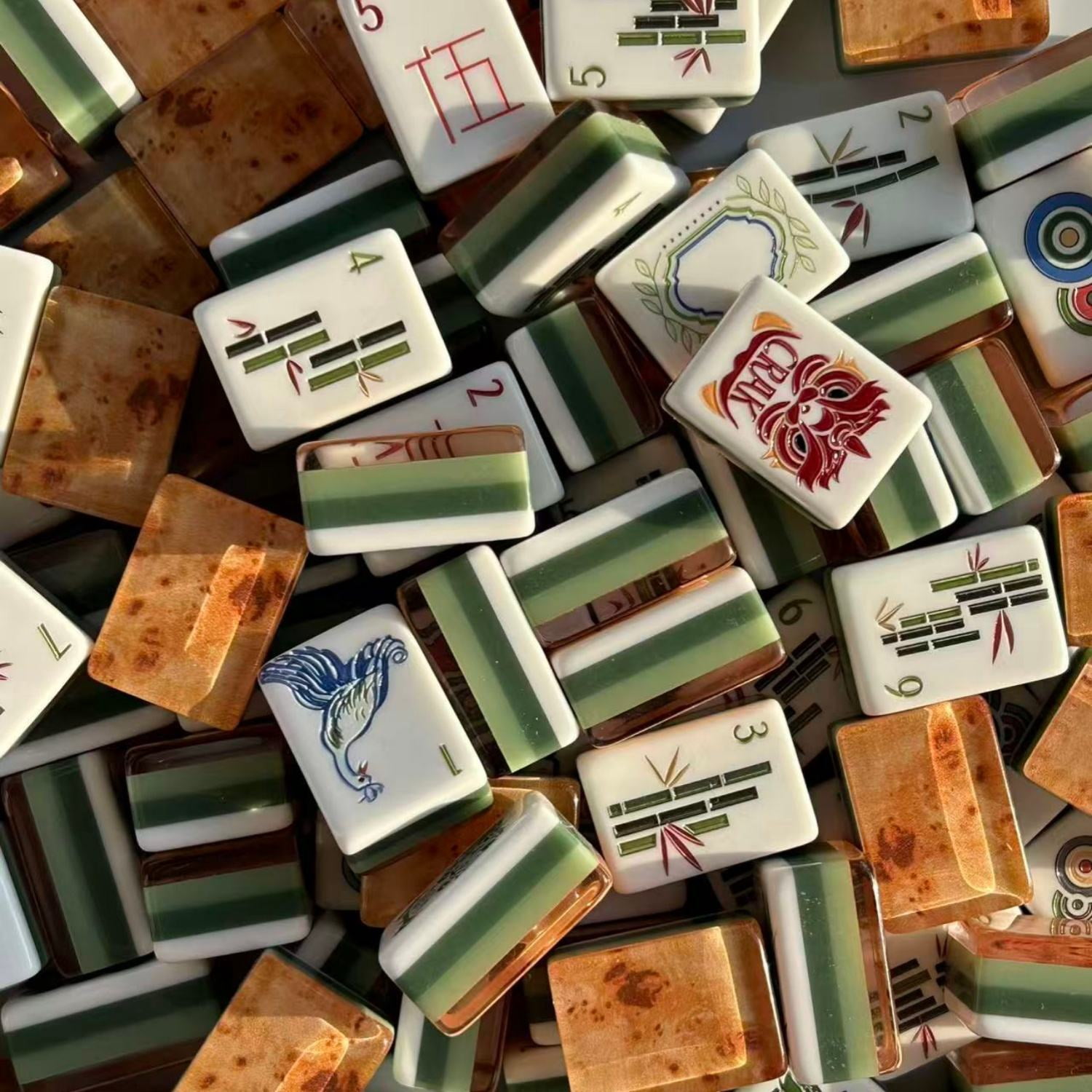 160 pieces of Wood-Grain Acrylic American Mahjong Tiles, With Storage ...