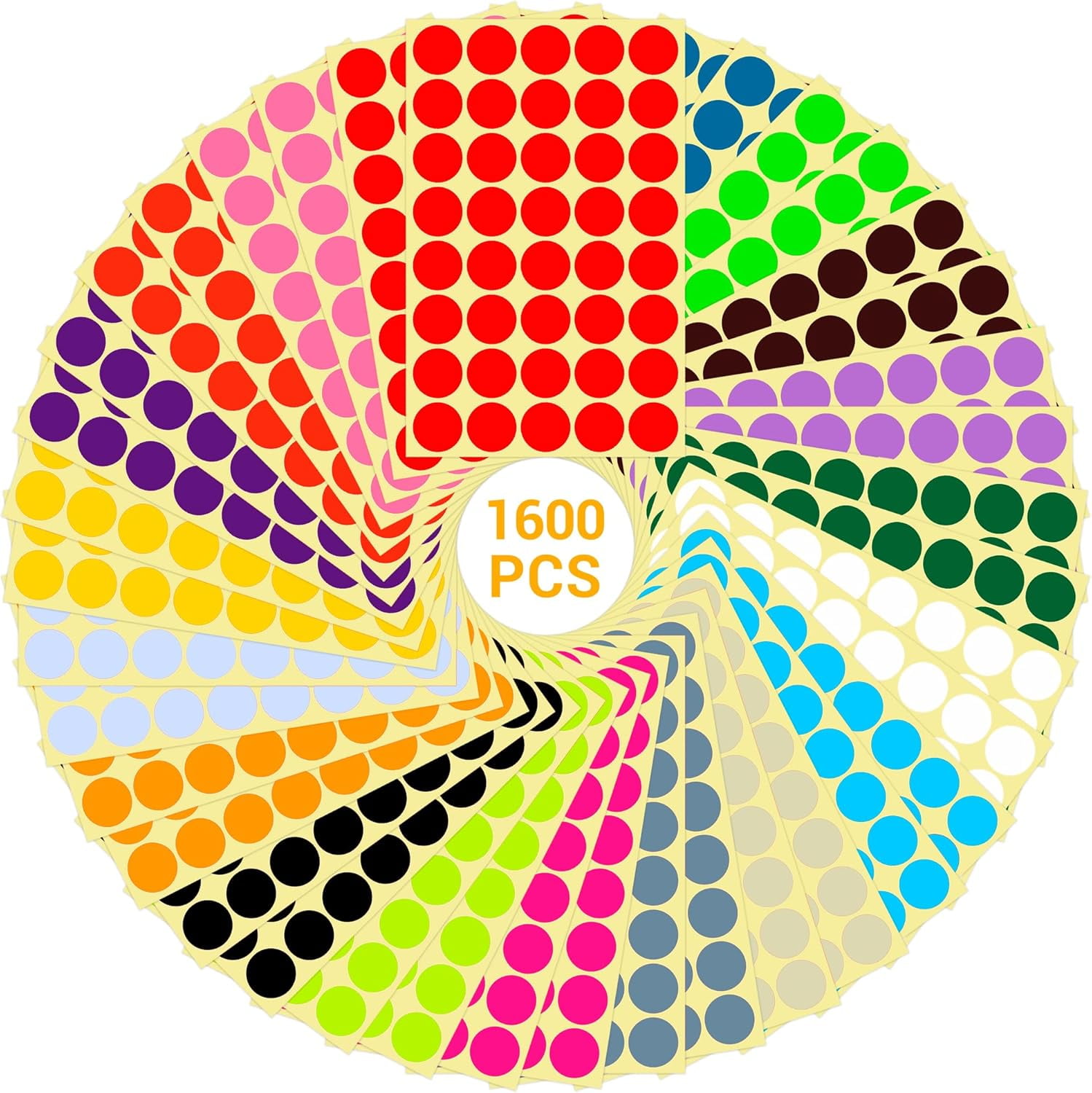 1600 Pieces Round Dot Stickers 1 Inch Diameter Round Color Coding ...