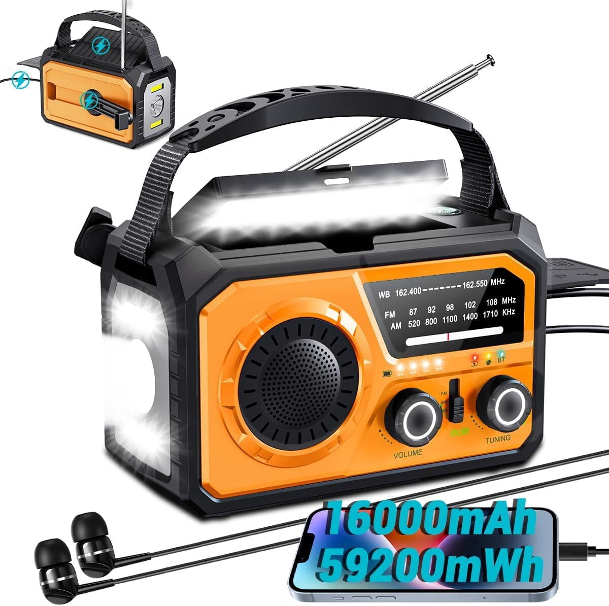 16000mAh Emergency Weather Radio, NOAA AM/FM Weather Alert Radio ...