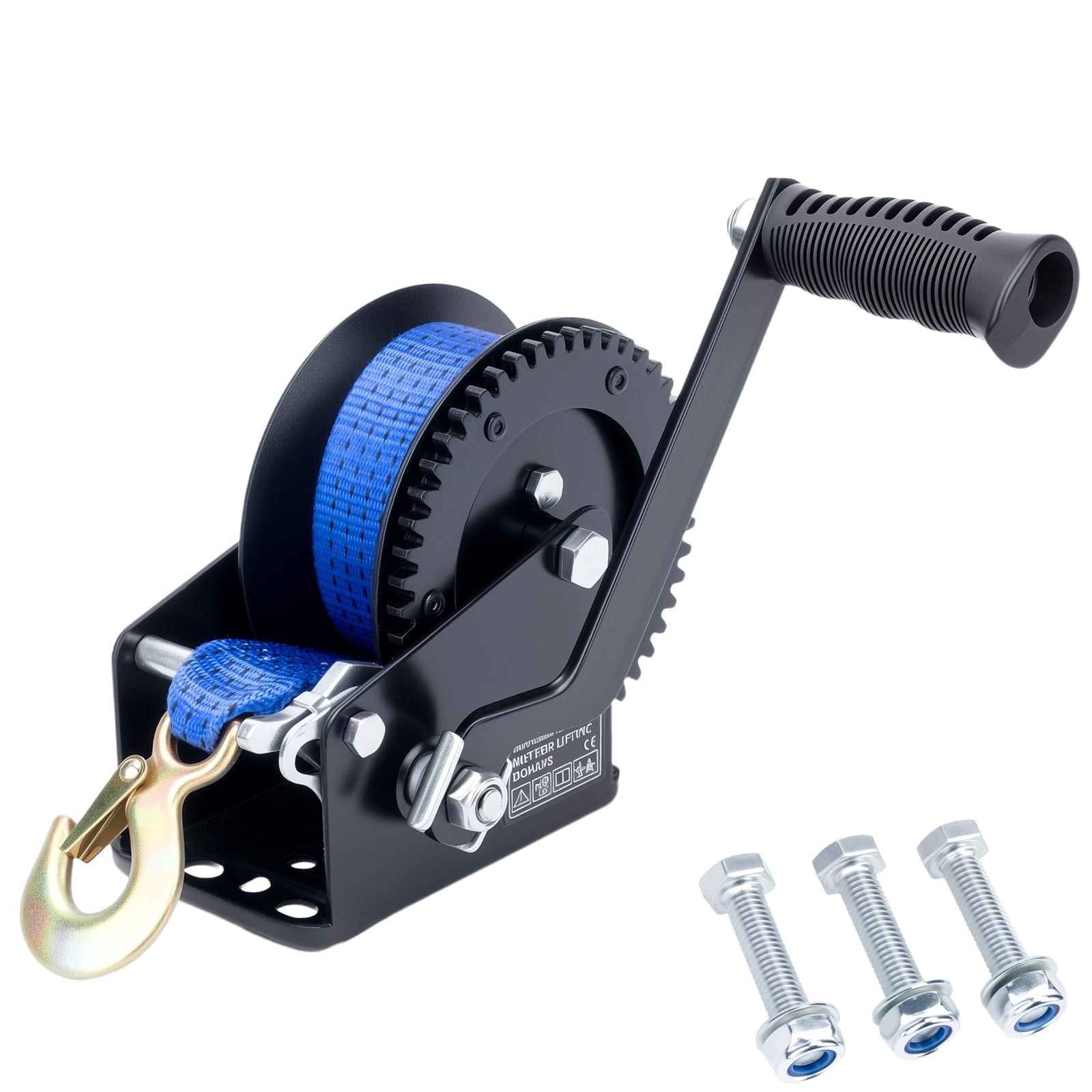 1600LBS Heavy Duty Boat Trailer Winch with 19FT Strap, 2-Way Ratchet, 4 ...