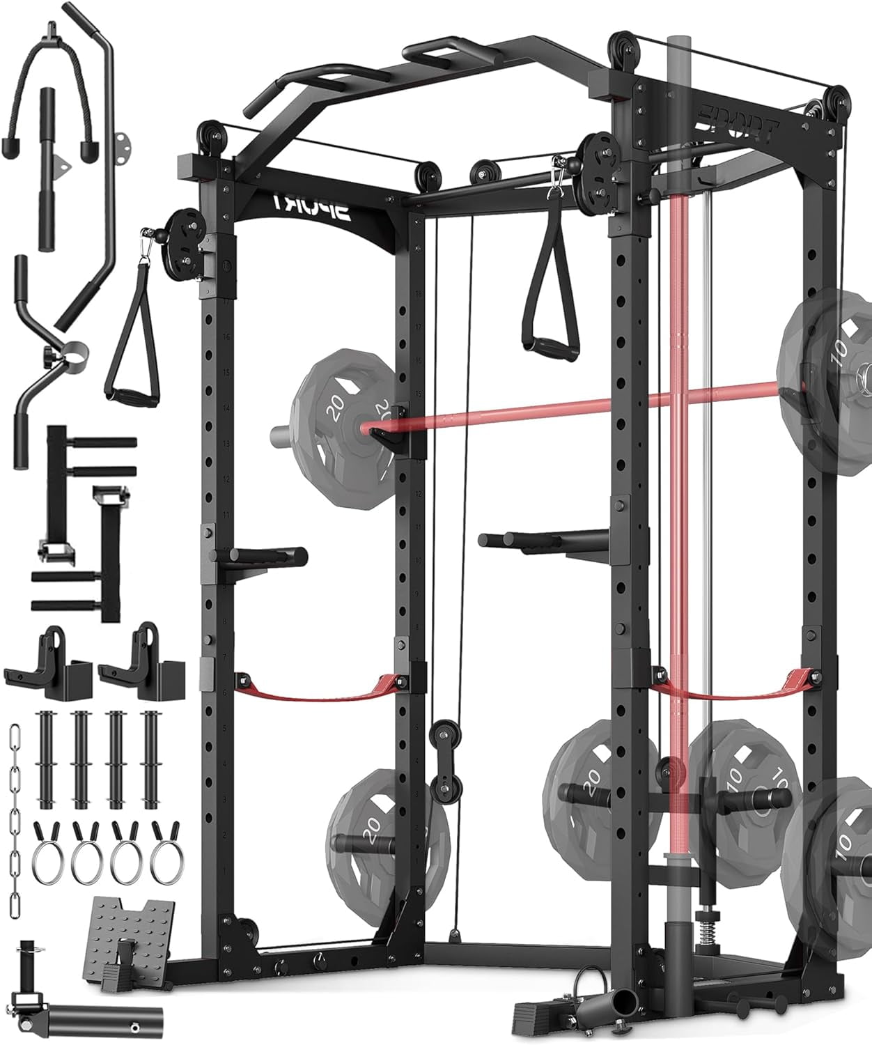 1600LBS Power Cage with Cable Crossover System, Multi-Functional Squat ...