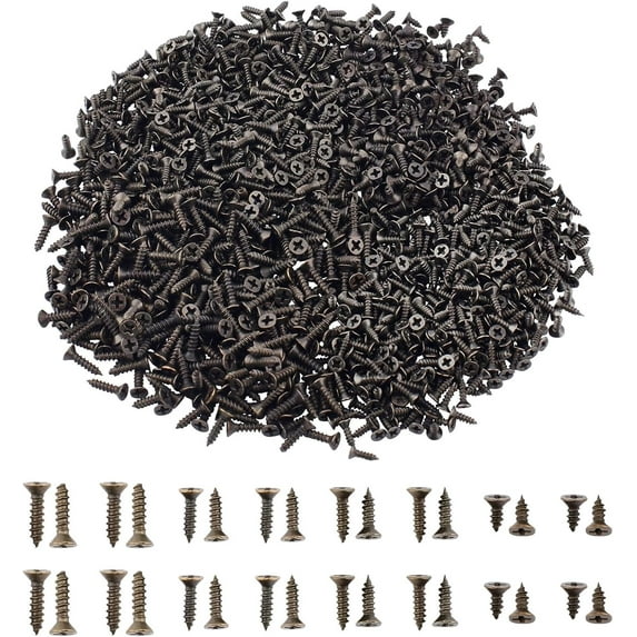 1600PCS 4 Sizes Bronze Small Phillips Head Screws Iron Flat Head Self ...