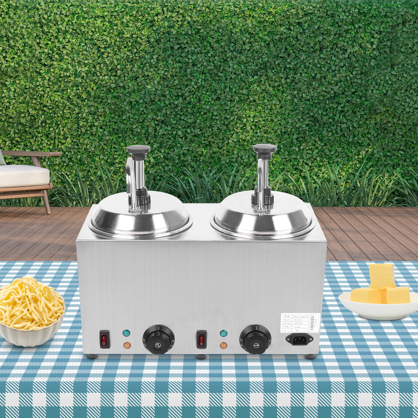 1600W Double Sauce Warmer,Cheese Dispenser with 2 Pumps,2 * 2.5L ...