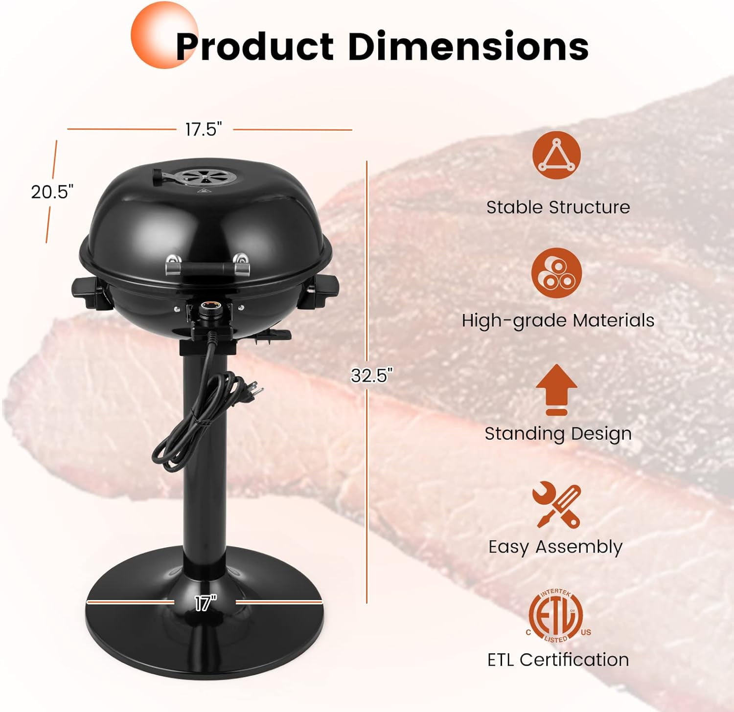 1600W Electric Grill Outdoor, Portable BBQ Grill with Warming Tray ...