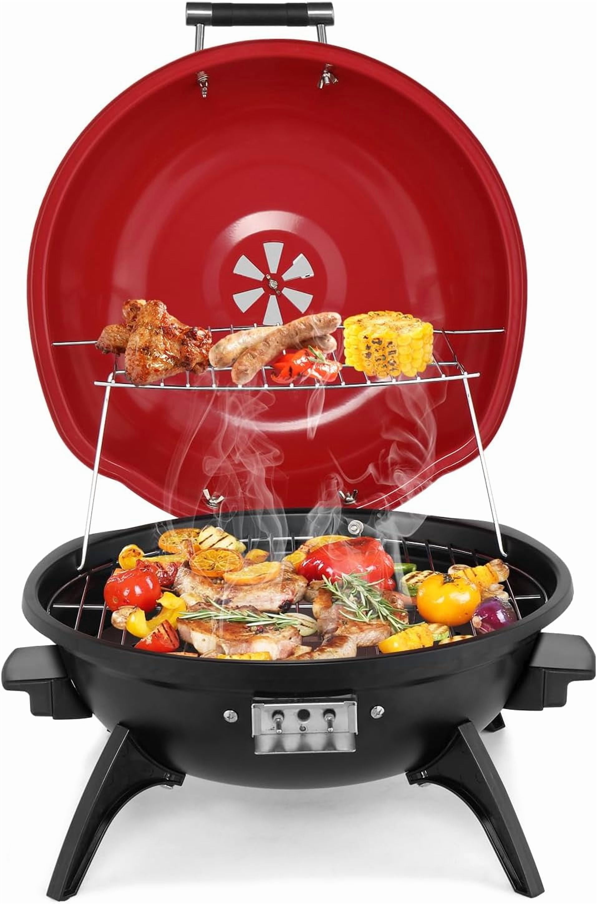 1600W Red Tabletop Electric Grill with Temperature Control, 304 ...