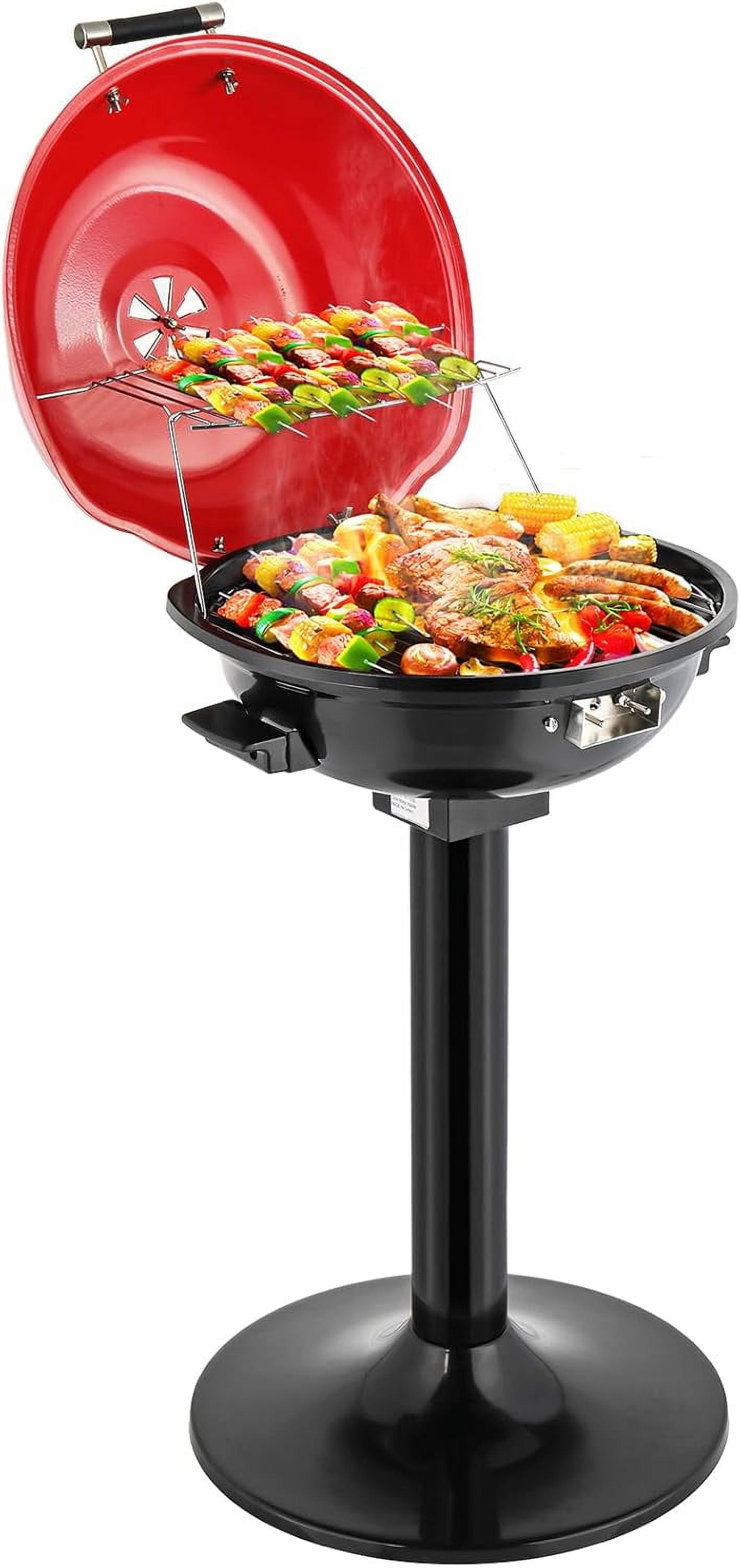 1600W Red Vertical Electric Grill with Lid, 304 Stainless Steel Grill w ...