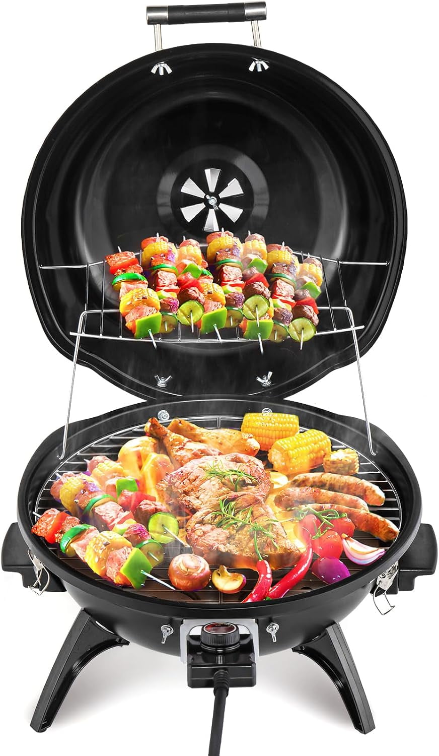 1600W Vertical Electric Grill with Lid, Black 304 Stainless Steel Grill ...