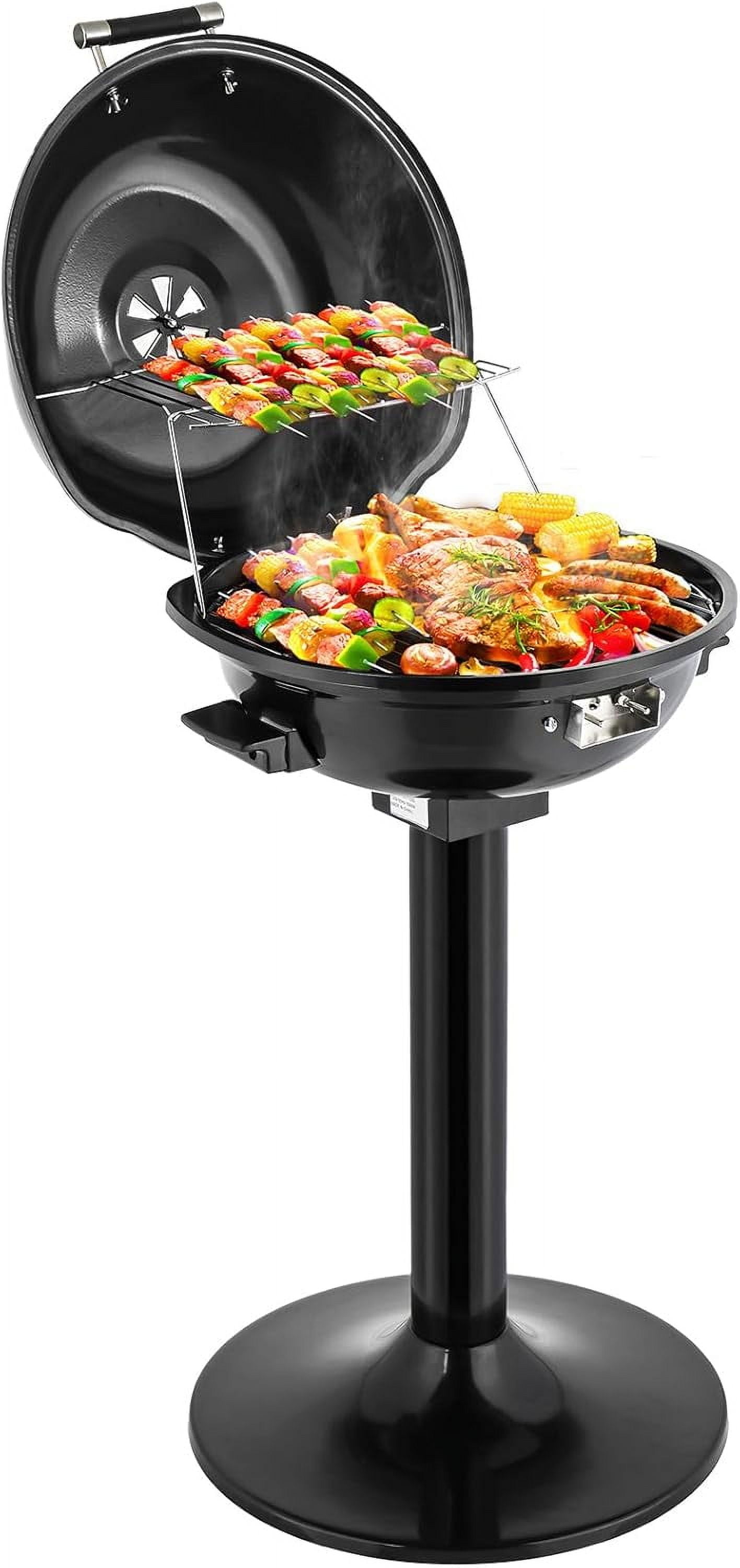 1600W Vertical Electric Grill with Lid, Red 304 Stainless Steel Grill w ...