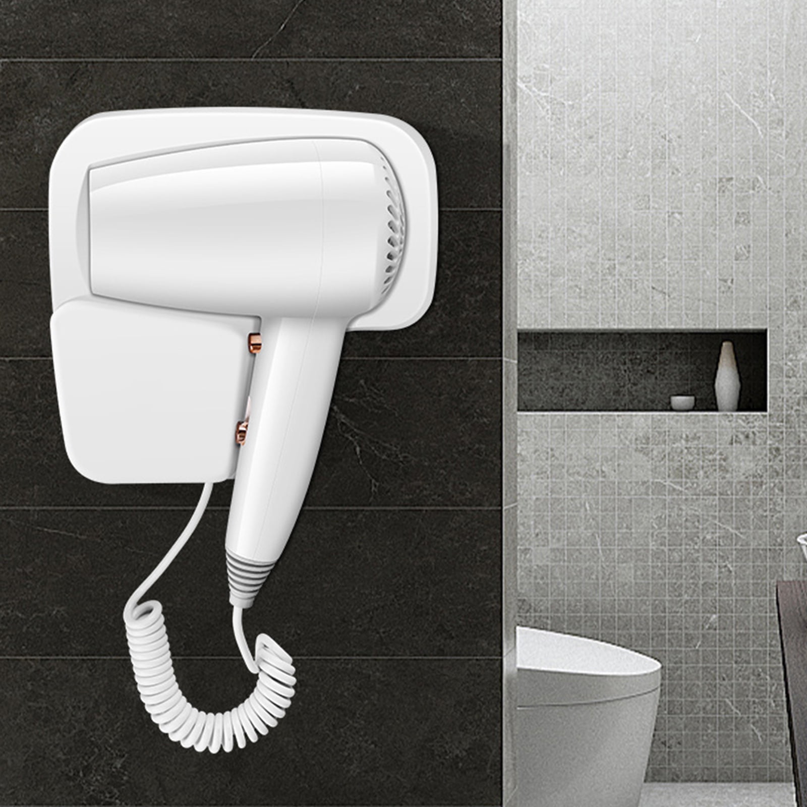 HQinX 1600W Wall Mounted Hair Dryer, Small Blow Dryer with Rack, White ...