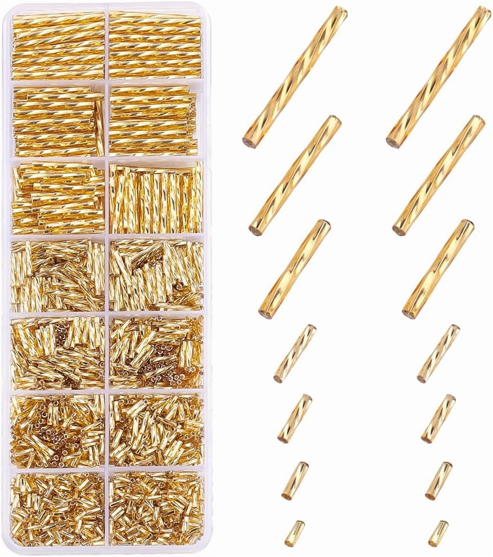 1606pcs 7 Sizes Glass Twisted Bugle Beads Metallic Tube Beads Long Tube ...