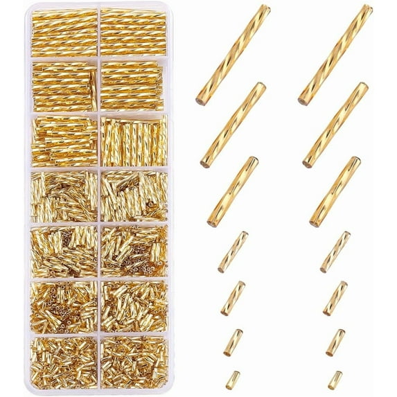 1606pcs 7 Sizes Glass Twisted Bugle Beads Metallic Tube Beads Long Tube ...
