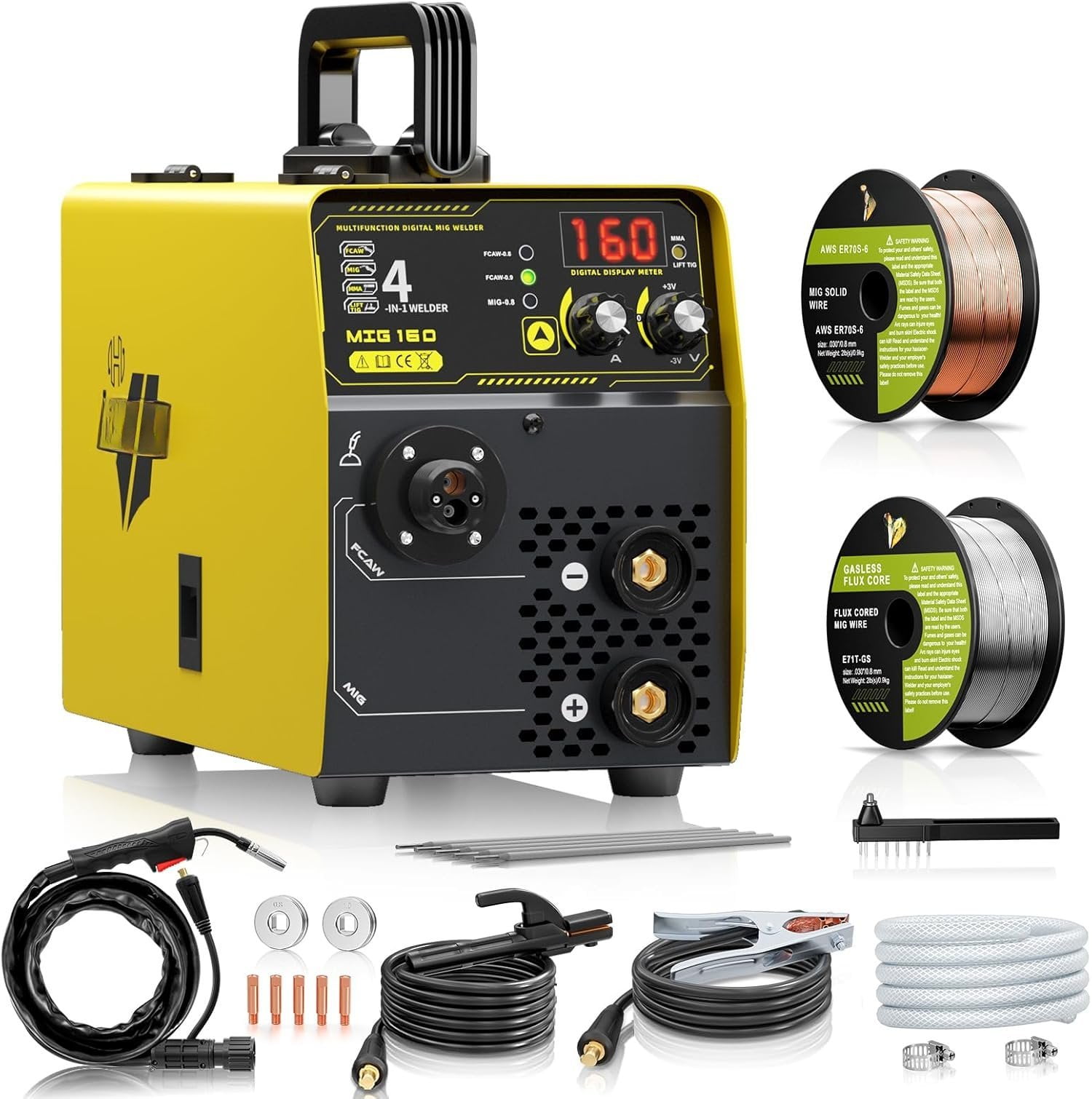 160A MIG Welder, 110V Gas MIG Welder Machine, 4-in-1 Gasless Flux Core ...