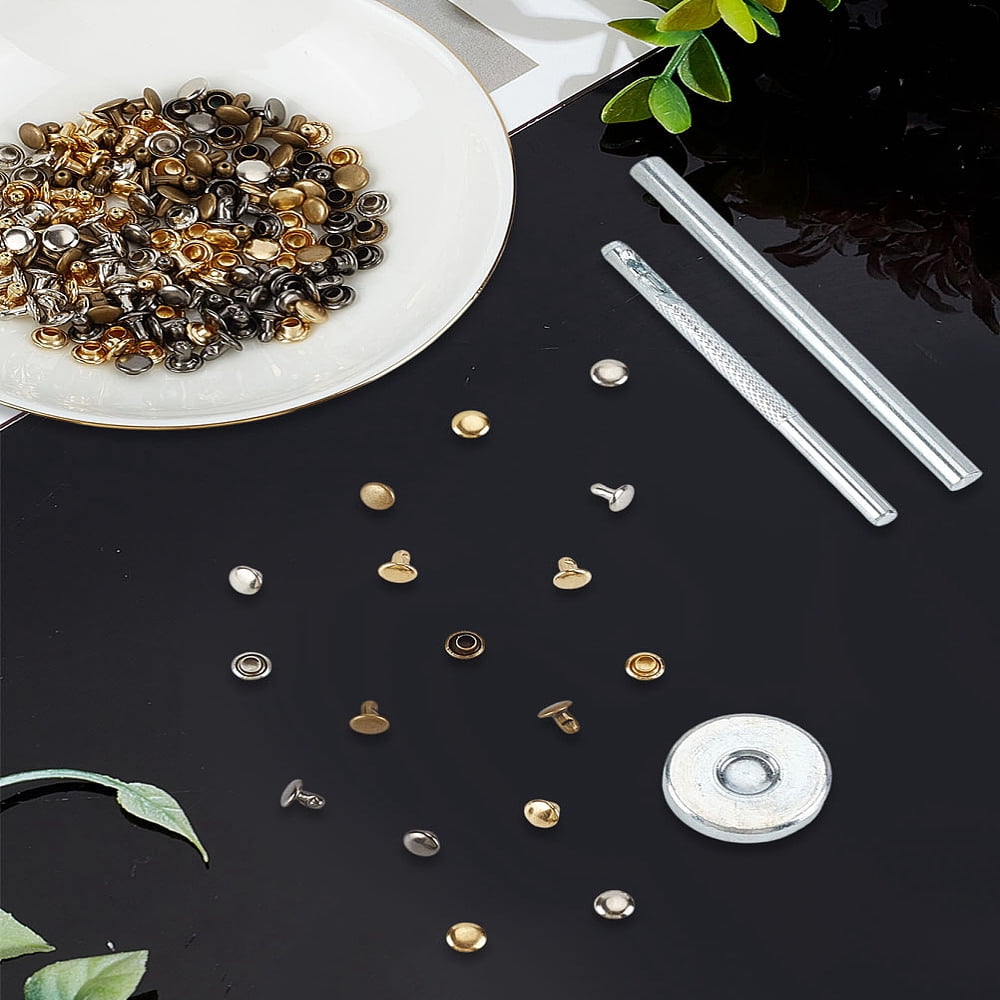 160Bags 4 Colors Brass Rivets Set Flat Round with 1Pc High Carbon Steel ...