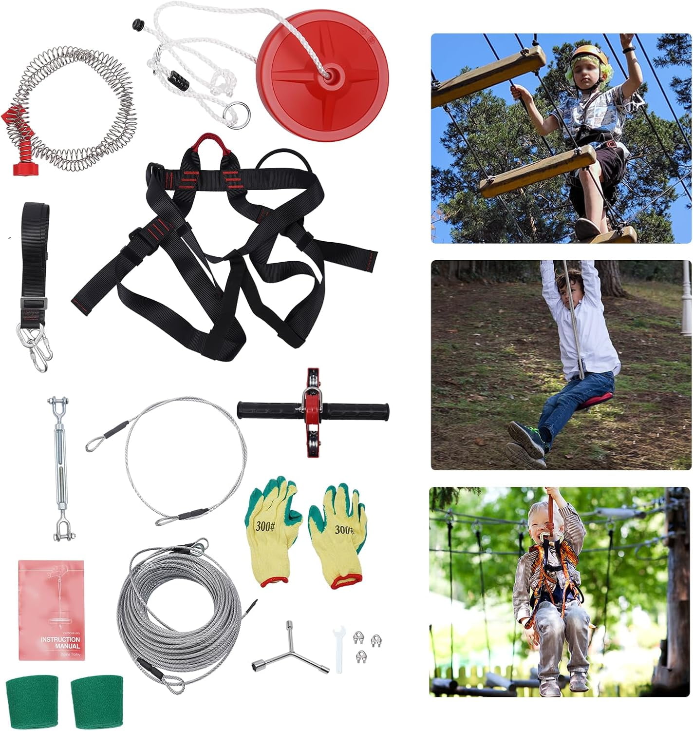 160FT Backyard Zip Line Kit for Kids and Adult, Zip Lines Up to 330 Lbs ...