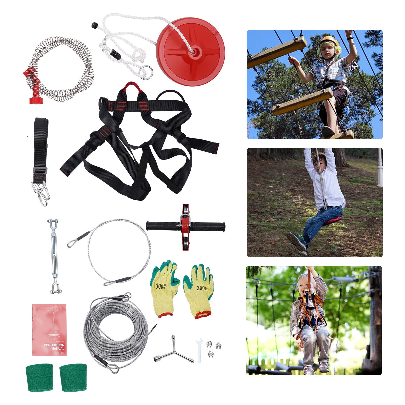 160Ft Zip Line Kit for Adult Up To 330Lb W/Galvanized Iron Zipling for ...