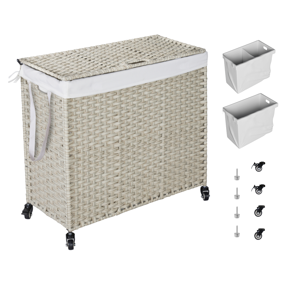160L Brown PE Rattan Laundry Hamper with Lid and 2 Removable Bags - Eco ...
