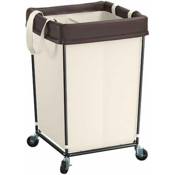 160L Laundry Basket with Wheels, 2 Section Large Rolling Laundry Hamper ...