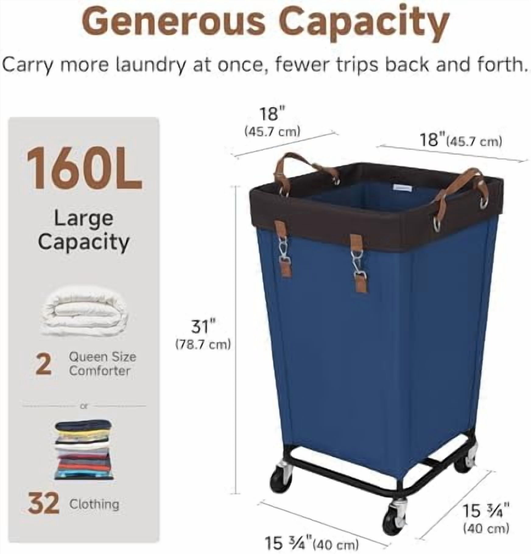 160L Laundry Basket with Wheels, Large Rolling Hampers for Clothing ...