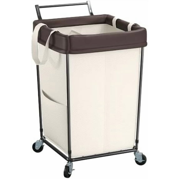 160L Laundry Hamper with Wheels and Handle, 2 Section Large Rolling ...