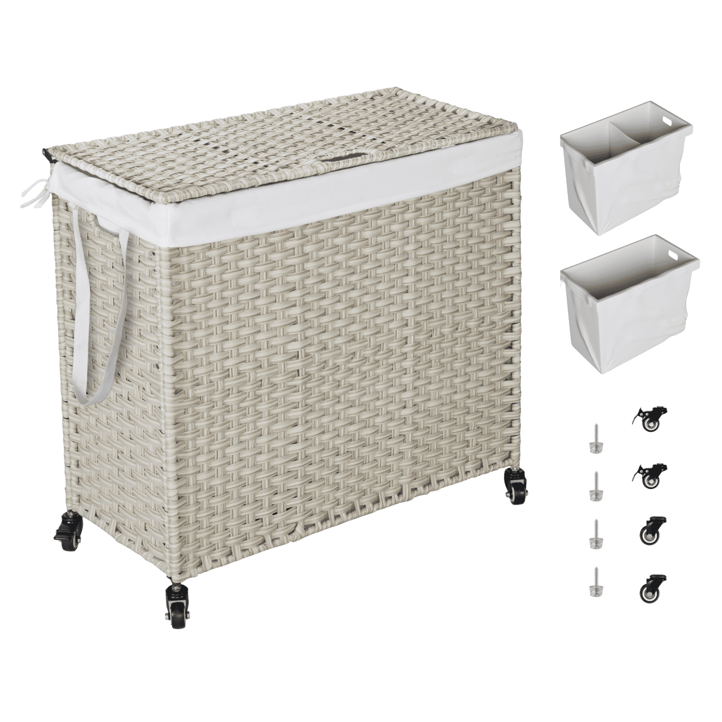 160L Laundry Hamper with Lid PE Rattan Powder Coating Frame Clothes ...
