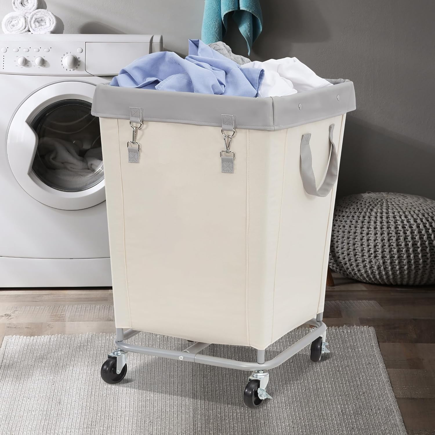160L Medium Beige Commercial Laundry Hamper - Heavy Duty Steel Frame ...